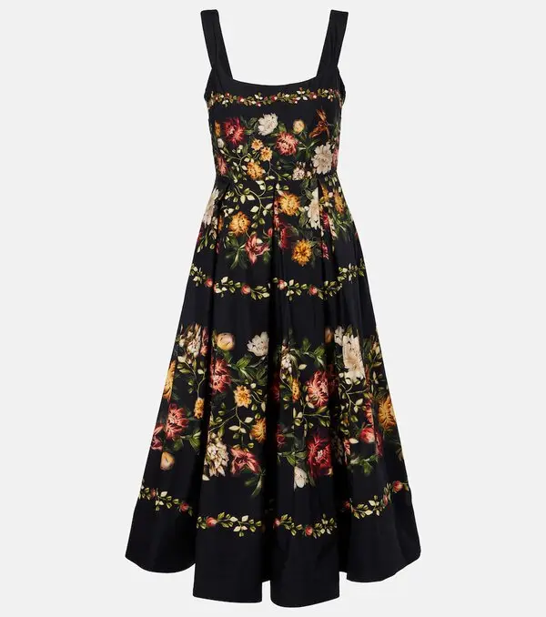 Agua Bendita Alcaparra Floral Cotton Midi Dress - Black