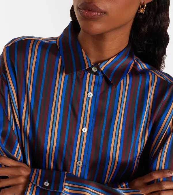 Asceno Maya Striped Silk Charmeuse Pajama Shirt