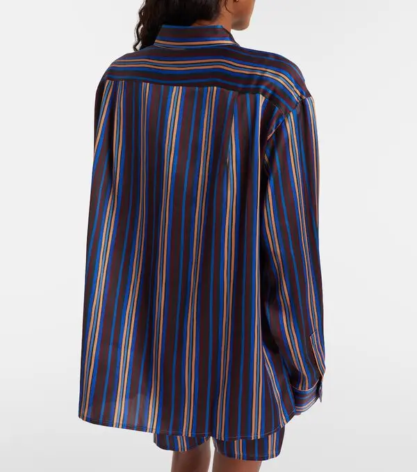 Asceno Maya Striped Silk Charmeuse Pajama Shirt