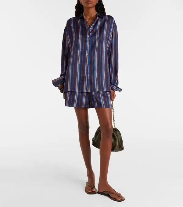 Asceno Maya Striped Silk Charmeuse Pajama Shirt