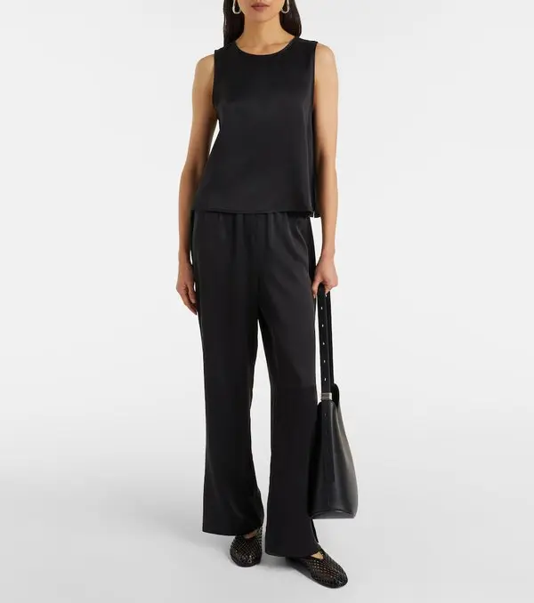 Asceno Loreto Silk Charmeuse Wide-leg Pants - Black