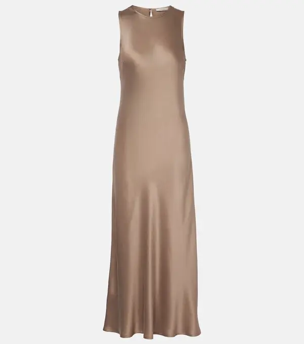 Asceno Valencia Silk Charmeuse Maxi Dress - Grey