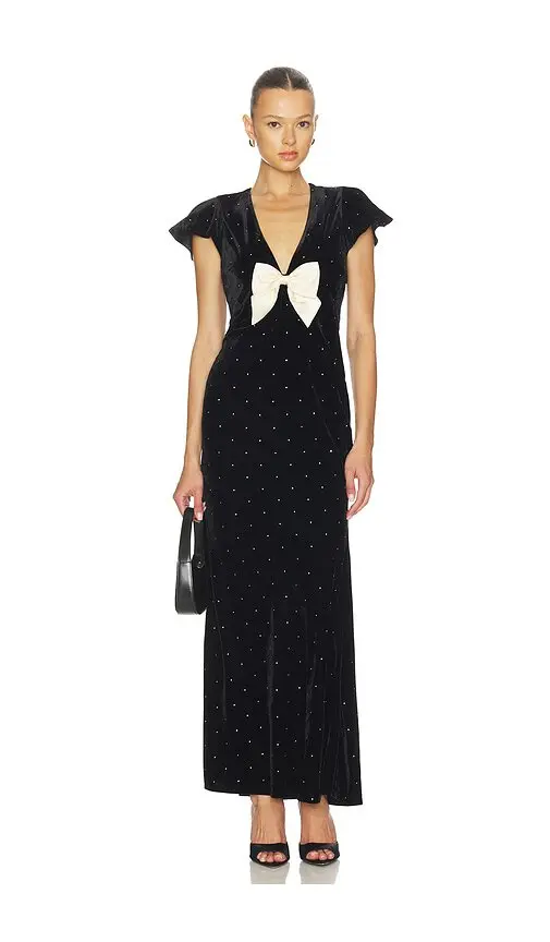 LoveShackFancy Melora Embellished Velvet Maxi Dress - Black