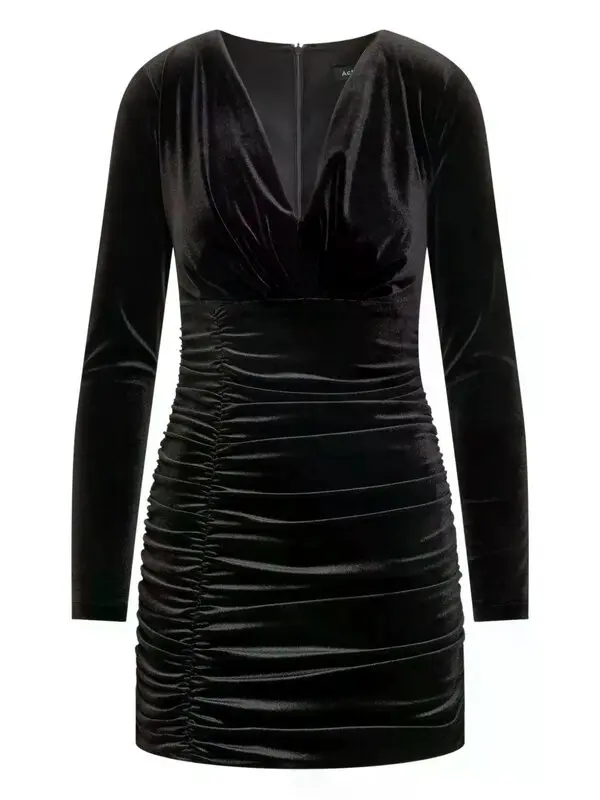 ACTUALEE Velvet Ruched Long Sleeve Dress