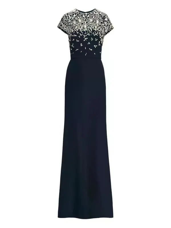 Oscar De La Renta Mosaic Pattern Embroidered Gown - Blue