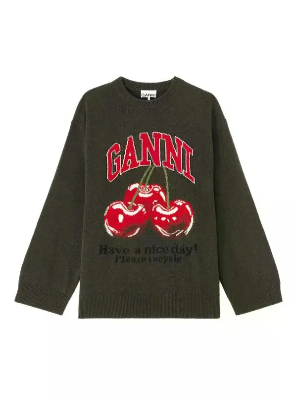 GANNI Oversized Graphic Sweater - Green