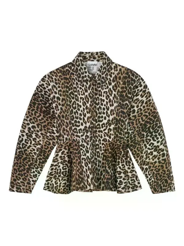 GANNI Leopard Print Peplum Shirt