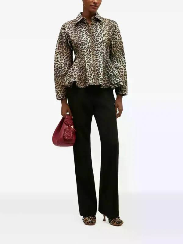 GANNI Leopard Print Peplum Shirt