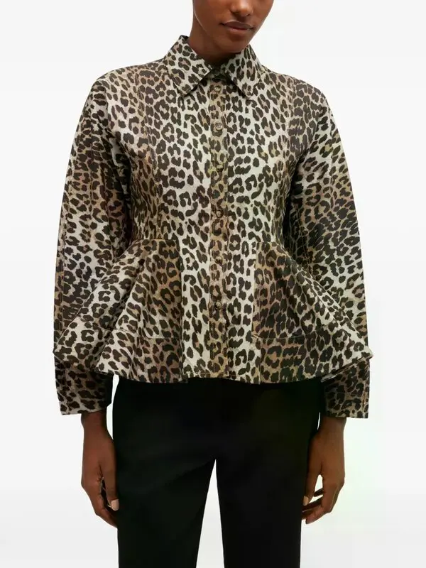 GANNI Leopard Print Peplum Shirt