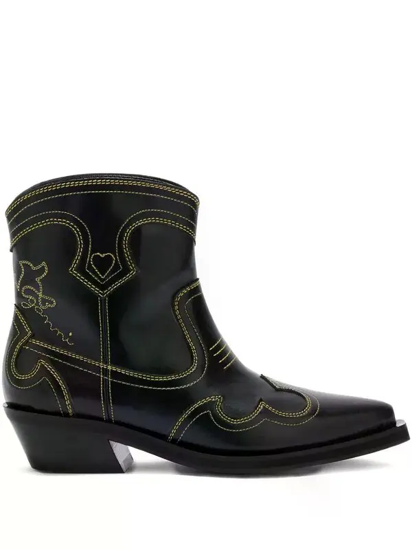 GANNI Stitching Pointed Boots - Black