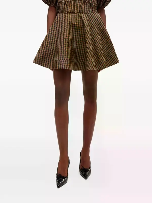GANNI Gingham Check Mini Skirt - Neutrals