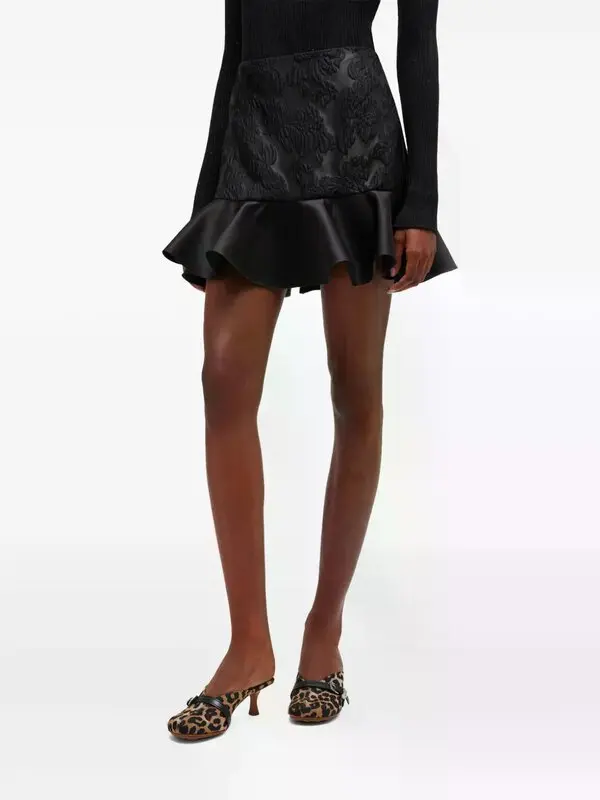 GANNI Floral Ruffled Mini Skirt - Black