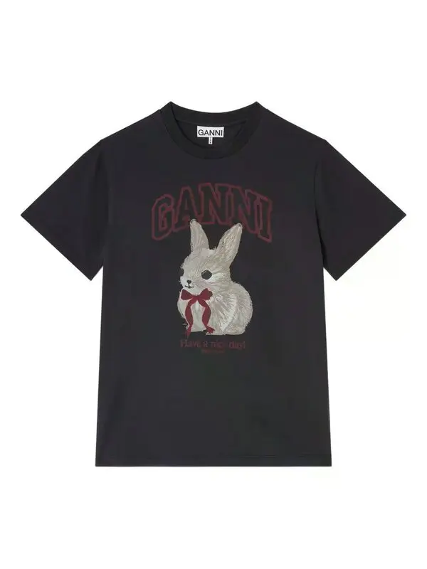 GANNI Bunny Print Organic Cotton T-shirt - Grey