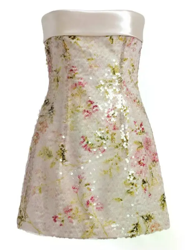 Alberta Ferretti Sequin-embellished Floral Mini Dress - Neutrals