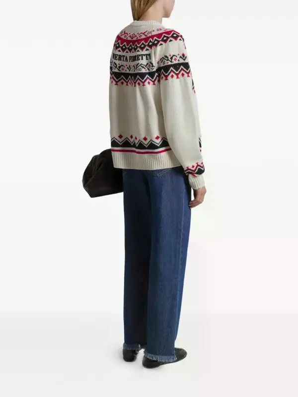 Alberta Ferretti White Patterned Wool Cardigan