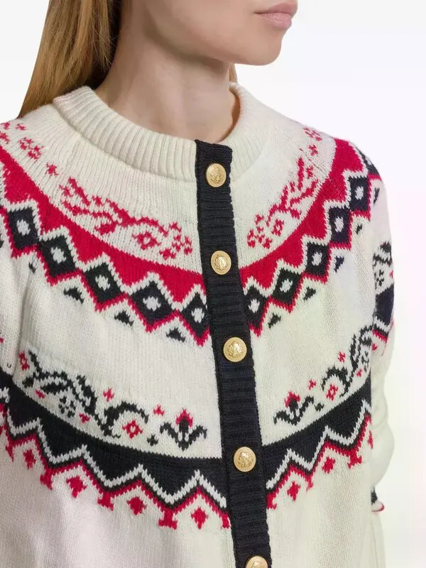 Alberta Ferretti White Patterned Wool Cardigan