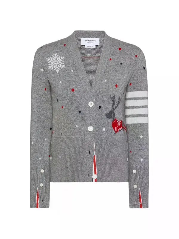 Thom Browne Hector Reindeer Intarsia Cardigan - Grey