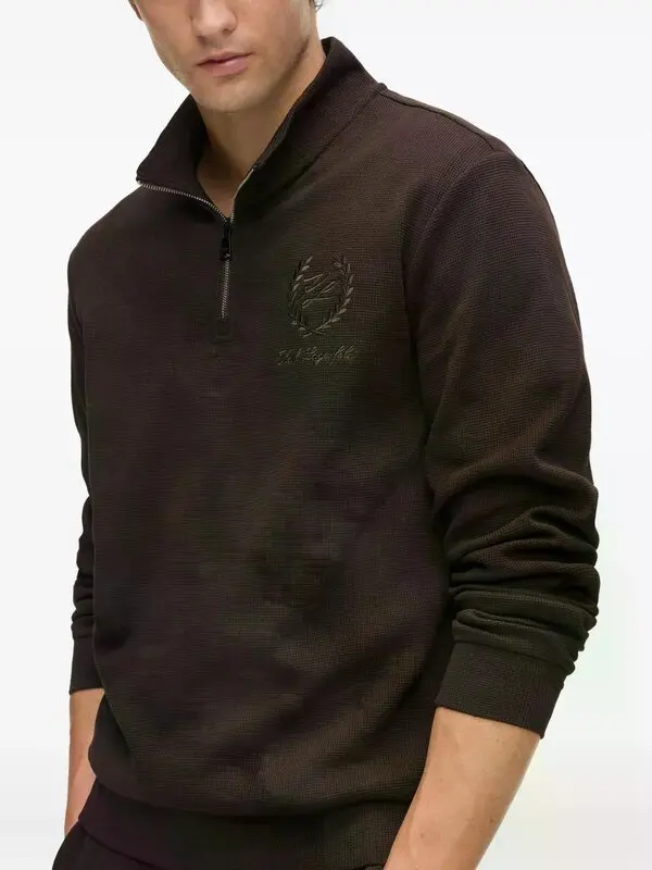 Karl Lagerfeld Logo-embroidered Half-zip Sweatshirt - Brown