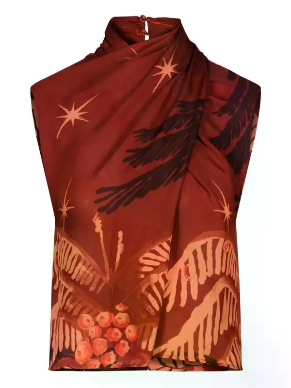 Johanna Ortiz Sleeveless Draped Printed Top - Red