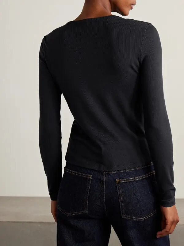 FRAME Ribbed Stretch-modal Jersey Button-detail Top