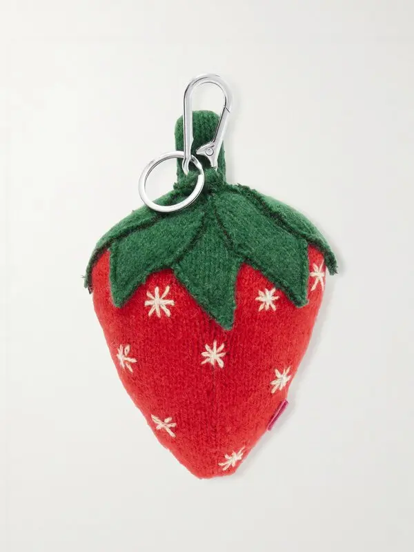THE ELDER STATESMAN Strawberry Crocheted Cashmere Keychain