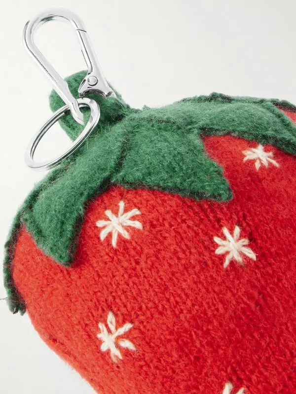 THE ELDER STATESMAN Strawberry Crocheted Cashmere Keychain
