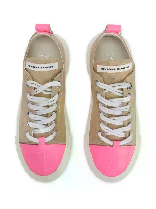 GIUSEPPE ZANOTTI Beige Canvas Sneakers With Pink Toe Cap