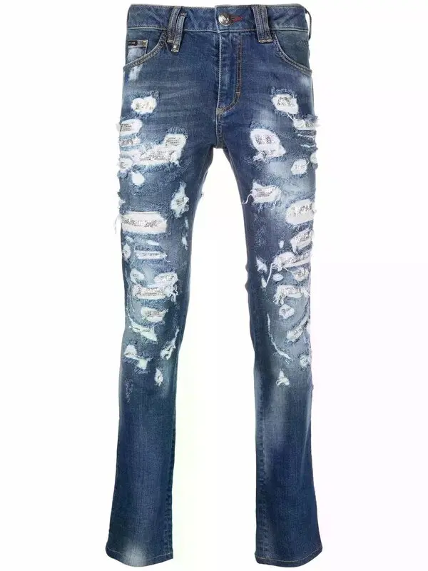 Philipp Plein Mesh Ripped Detail Jeans - Blue