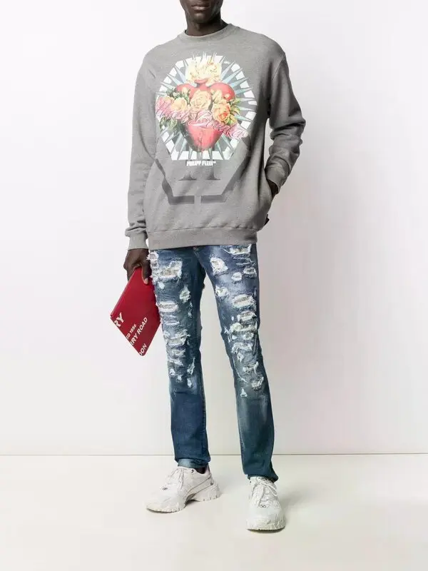 Philipp Plein Mesh Ripped Detail Jeans