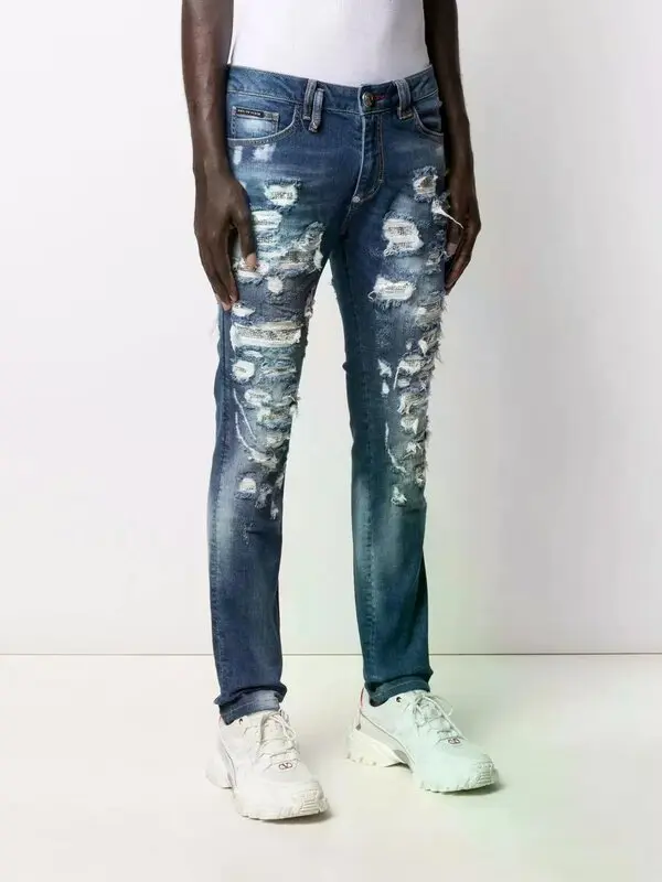 Philipp Plein Mesh Ripped Detail Jeans