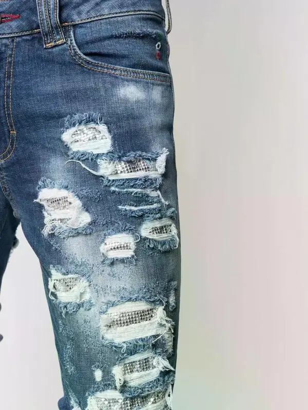 Philipp Plein Mesh Ripped Detail Jeans