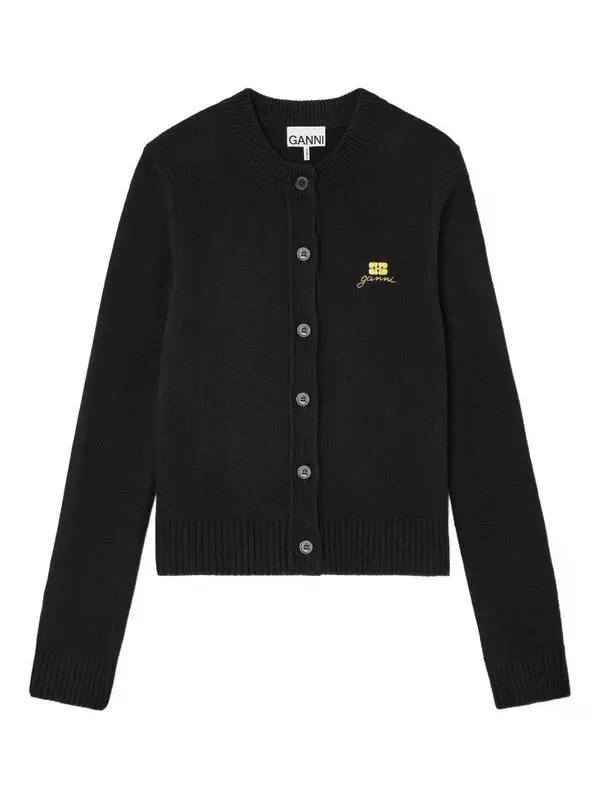 GANNI Logo Embroidered Cardigan - Black