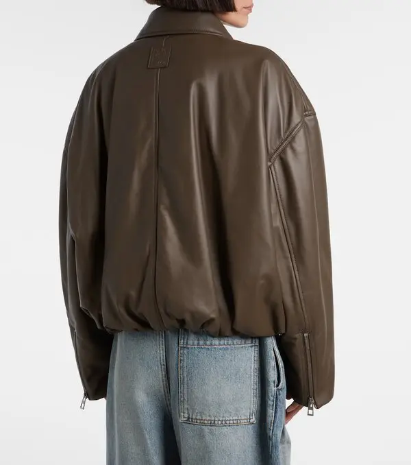 Loewe Cropped Leather Biker Jacket - Brown