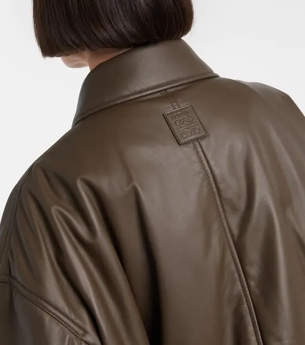 Loewe Cropped Leather Biker Jacket - Brown
