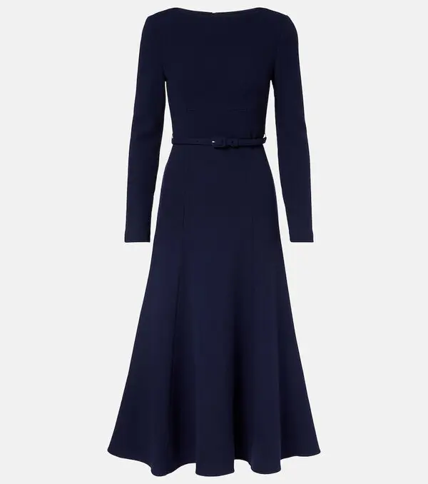 Roland Mouret Belted Wool Crepe Midi Dress - Blue