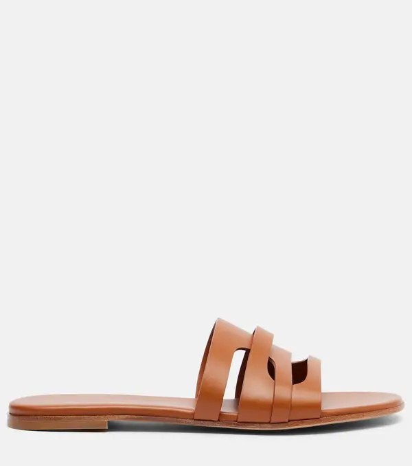 GIANVITO ROSSI Nora Leather Slides - Brown