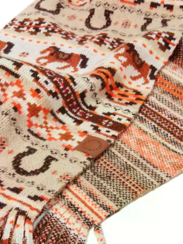 Stella McCartney Fair Isle Horse Horseshoe Pattern Scarf