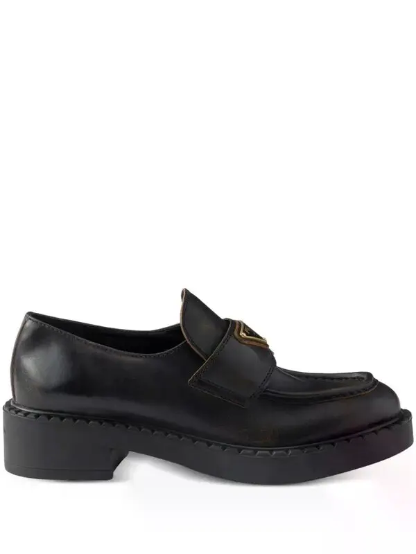 Prada Leather Loafers With Enameled Triangle Logo