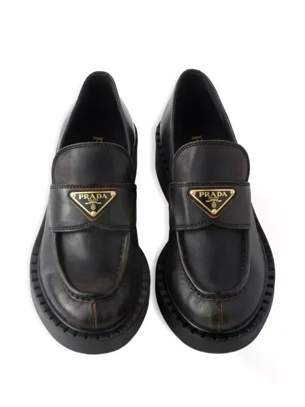 Prada Leather Loafers With Enameled Triangle Logo