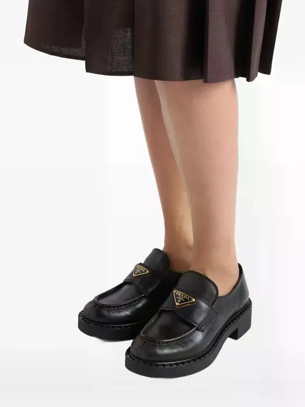 Prada Leather Loafers With Enameled Triangle Logo