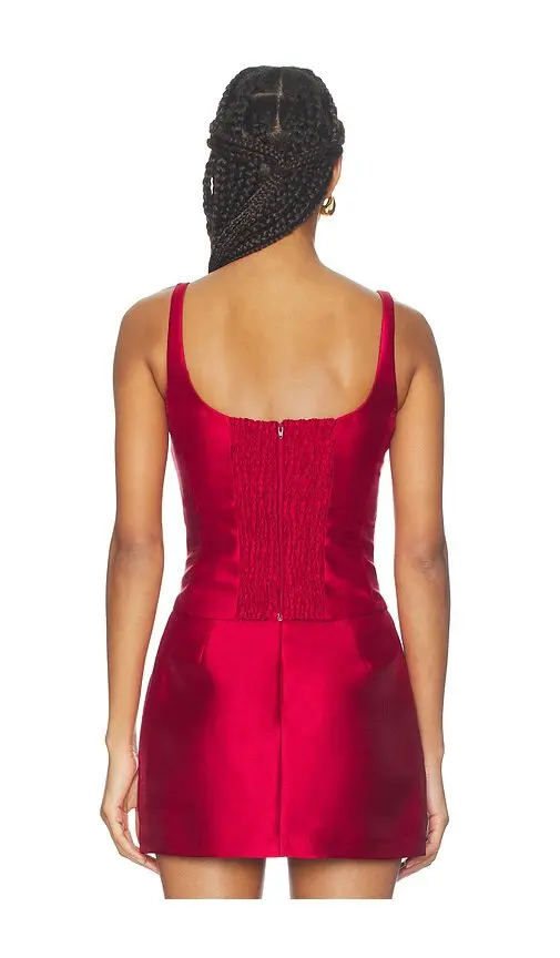 Amanda Uprichard Jacksonville Top Satin Square Neck Zip Up Blouse - Red