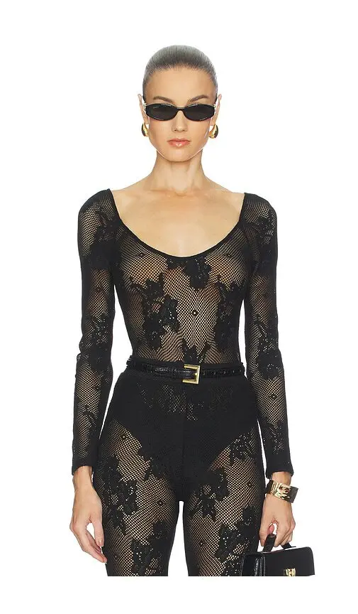 L'Agence Gwendolyn Long Sleeve Bodysuit - Black