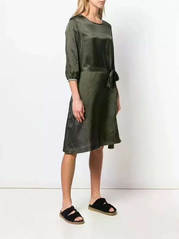 BELLEROSE Printed Belted Knee Length Dress - Yellow