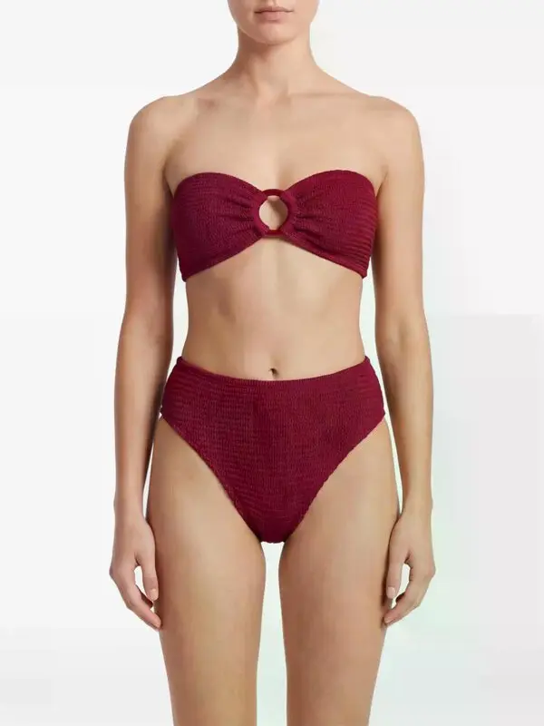 PARAMIDONNA Burgundy Ring Detail Textured Two-piece Swimsuit - Red