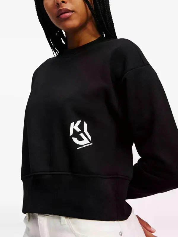 Karl Lagerfeld Monogram-logo Cropped Sweatshirt - Black