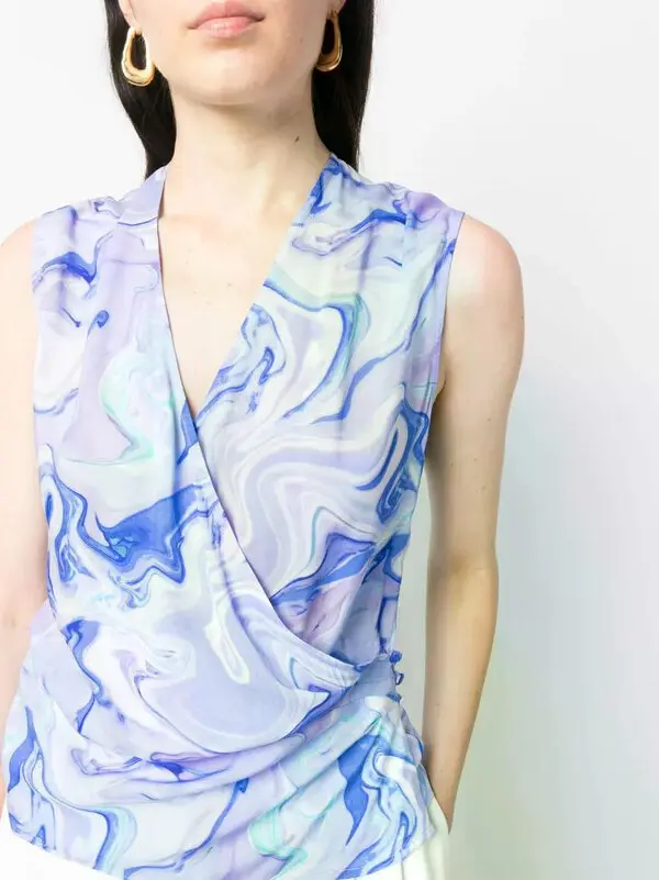 Bcbgmaxazria Marbled Pattern Sleeveless V-neck Blouse