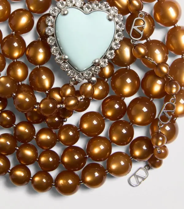 Valentino Garavani Beaded Layered Heart Necklace - Blue