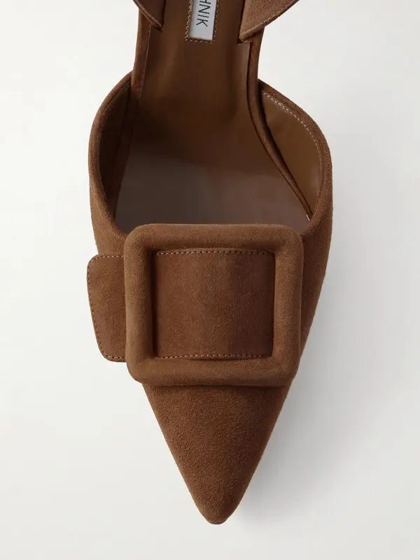 Manolo Blahnik Maysli 70 Buckled Suede Slingback Pumps - Brown