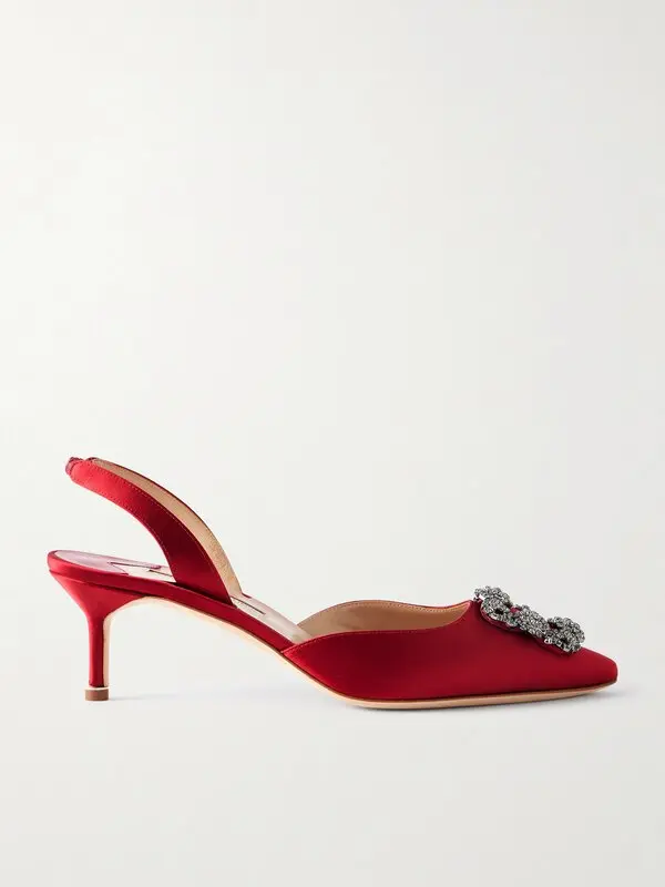 Manolo Blahnik Hangisi 50 Embellished Satin Slingback Pumps - Red
