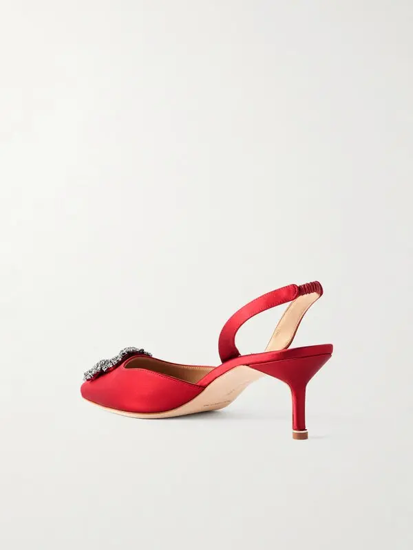 Manolo Blahnik Hangisi 50 Embellished Satin Slingback Pumps - Red